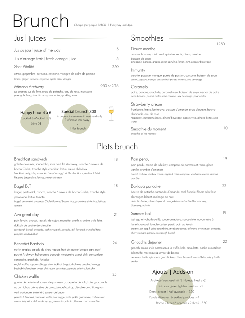 Menu | Archway Verdun